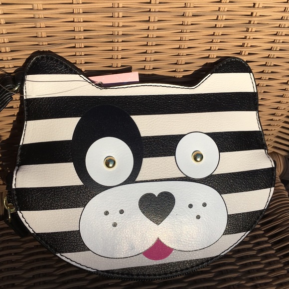 Betsey Johnson | Bags | Goofy Striped Dog Face Coin Purse Wristlet ...